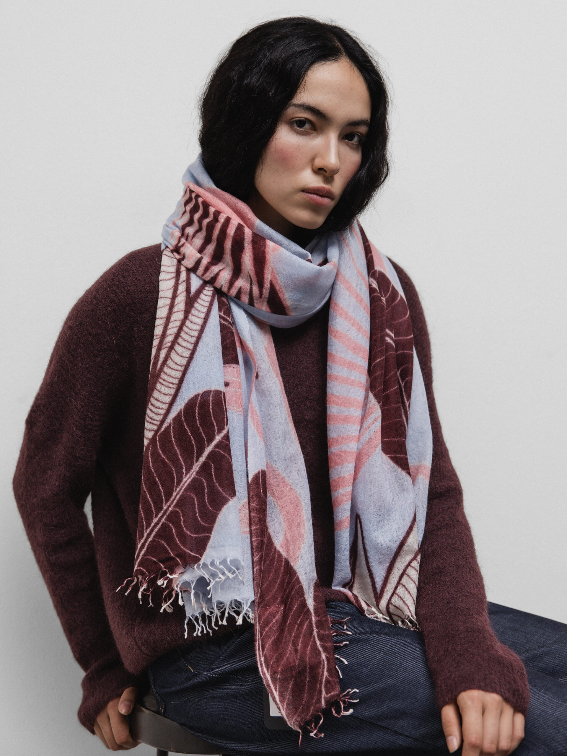 Schal aus Cashmere von PUR SCHOEN 8001 EISBLAU/BORDEAUX online shoppen ...